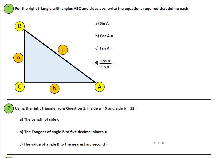 Solved 1 For the right triangle with angles ABC and sides | Chegg.com