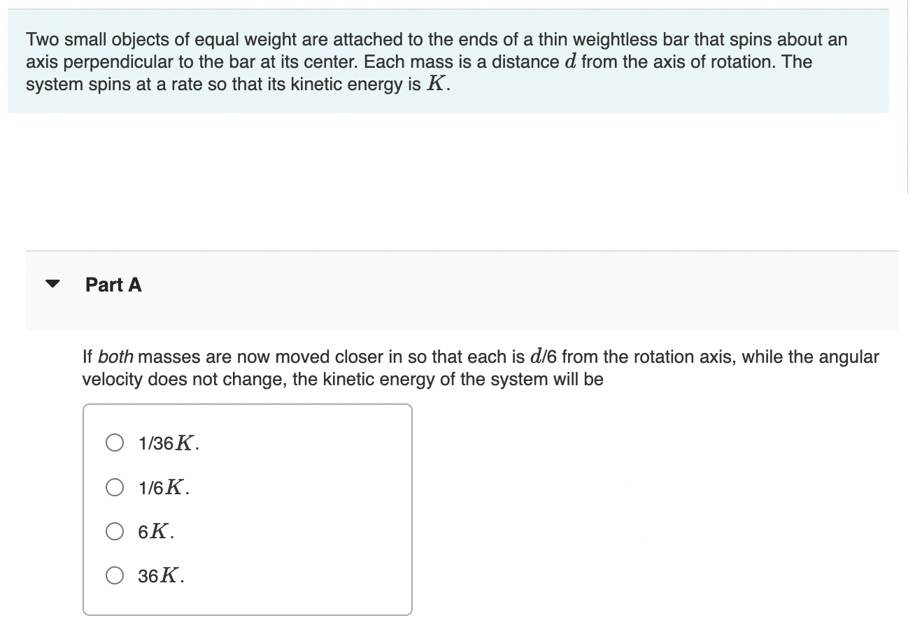 Solved Two small objects of equal weight are attached to the | Chegg.com
