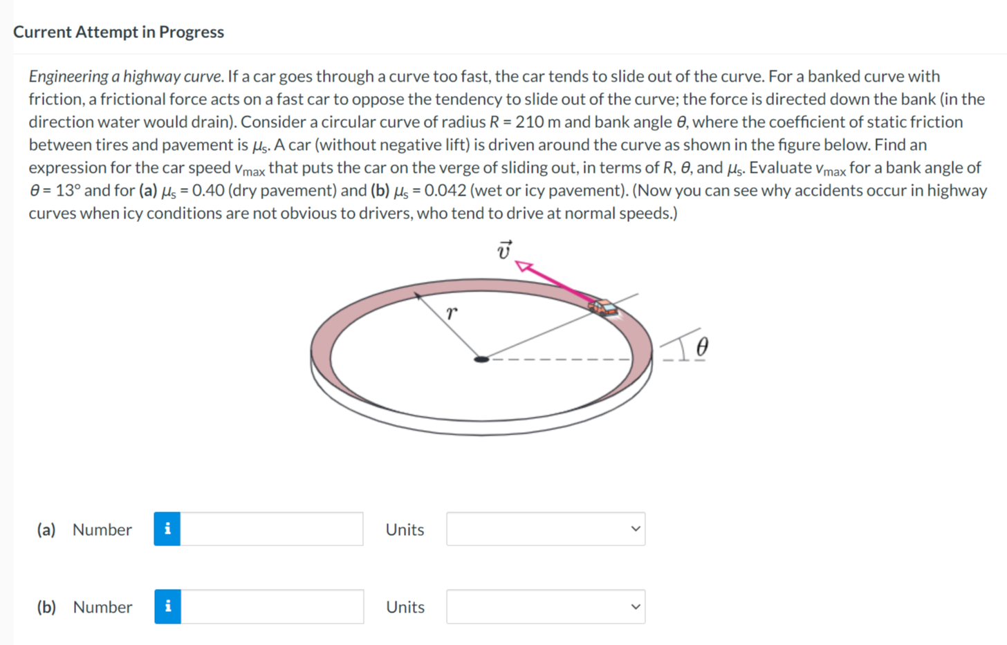 Solved Engineering a highway curve. If a car goes through a | Chegg.com