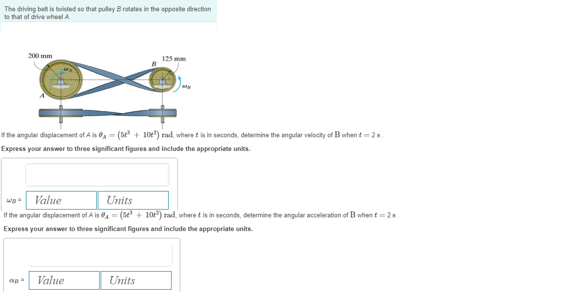 Solved The driving belt is twisted so that pulley B ﻿rotates | Chegg.com