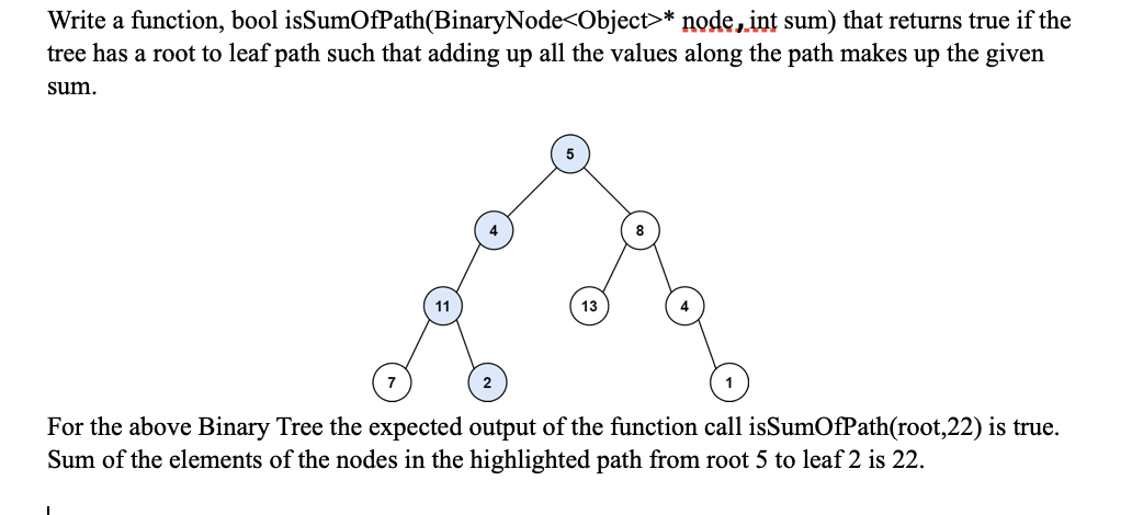 Solved Write a function, bool isSumOfPath(BinaryNode* node, | Chegg.com
