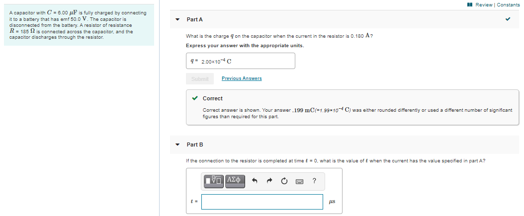 Solved Review Constants Part A A capacitor with C = 6.00 uF | Chegg.com