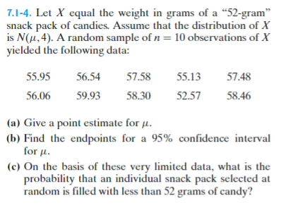 Solved 7.1-4. Let X equal the weight in grams of a "52-gram" | Chegg.com