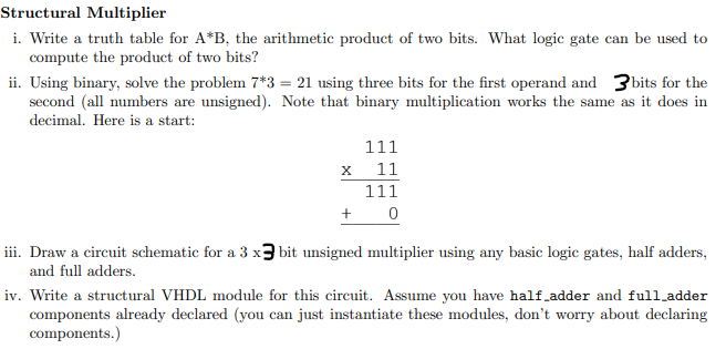 Solved i. Write a truth table for A∗ B, the arithmetic | Chegg.com