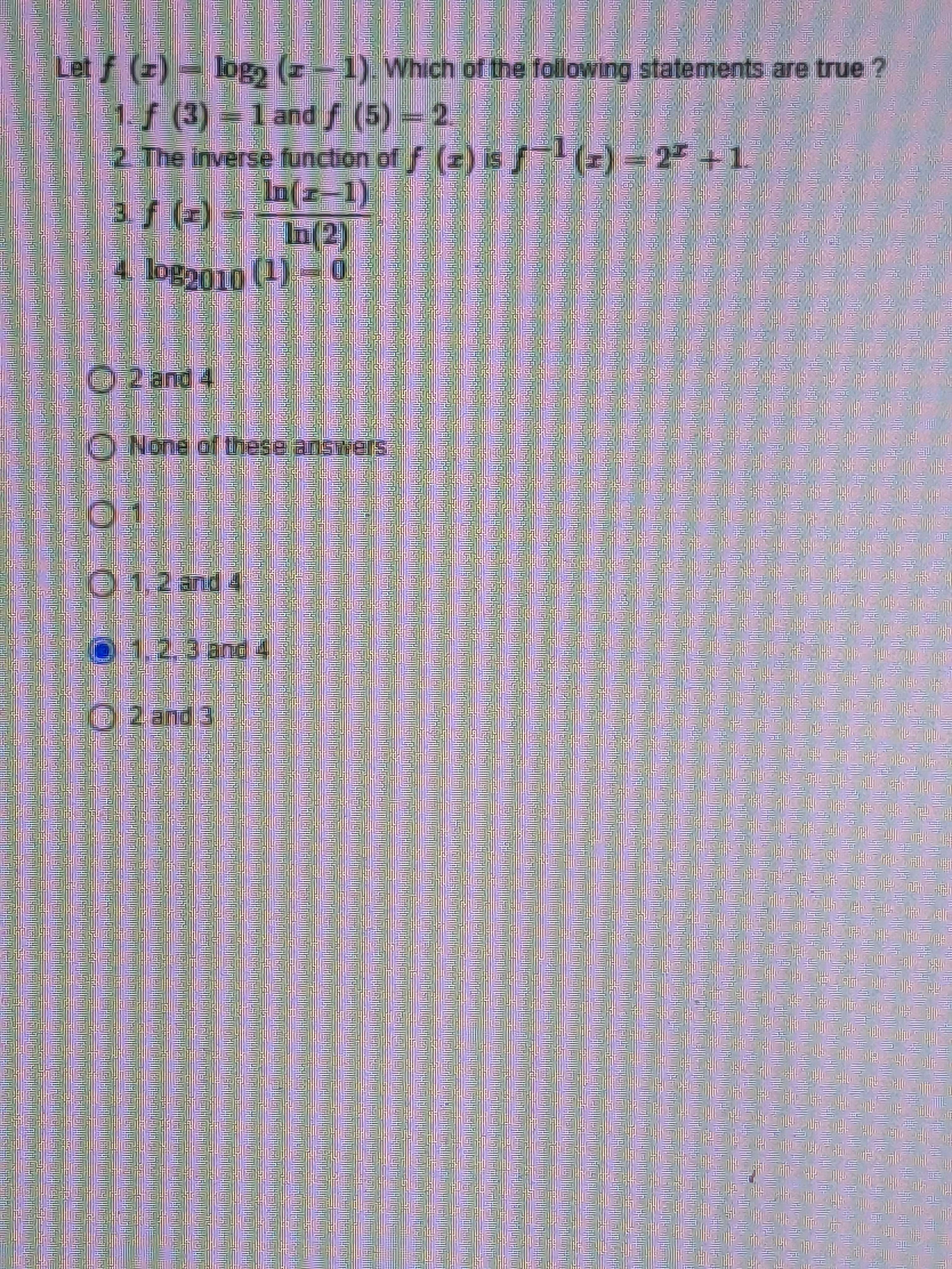 Solved Let \\( f(x)=\\log _{2}(x-1) \\). Which of the | Chegg.com
