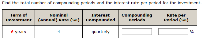 Solved Find the total number of compounding periods and the | Chegg.com