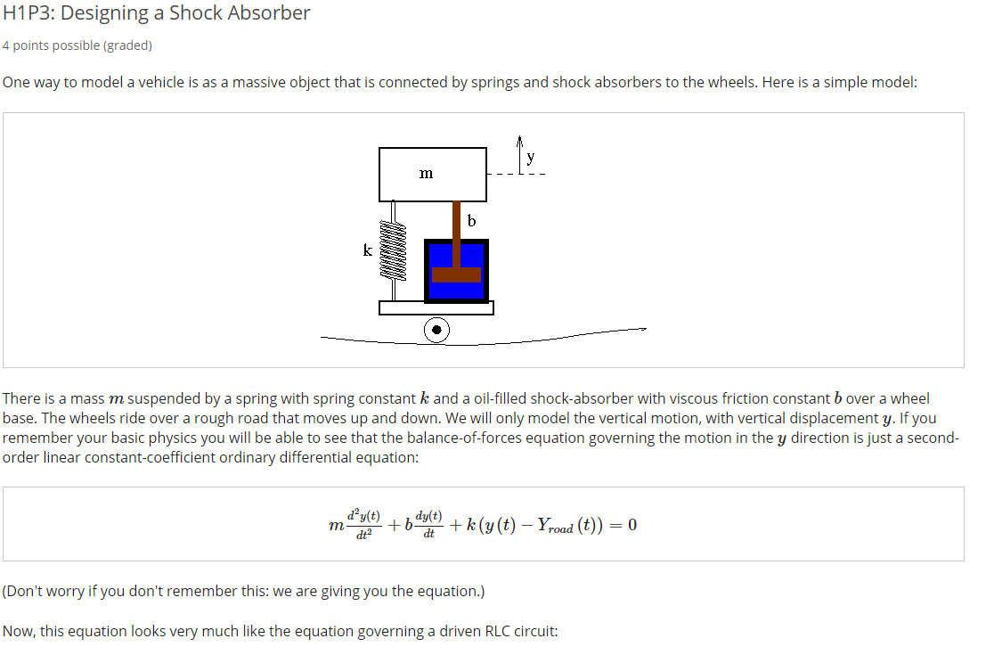 Solved H1P3: Designing a Shock Absorber 4 points possible | Chegg.com
