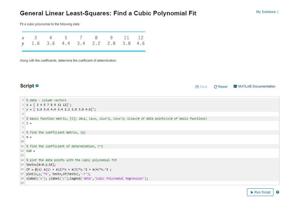 Solved General Linear Least-Squares: Find a Cubic Polynomial | Chegg.com