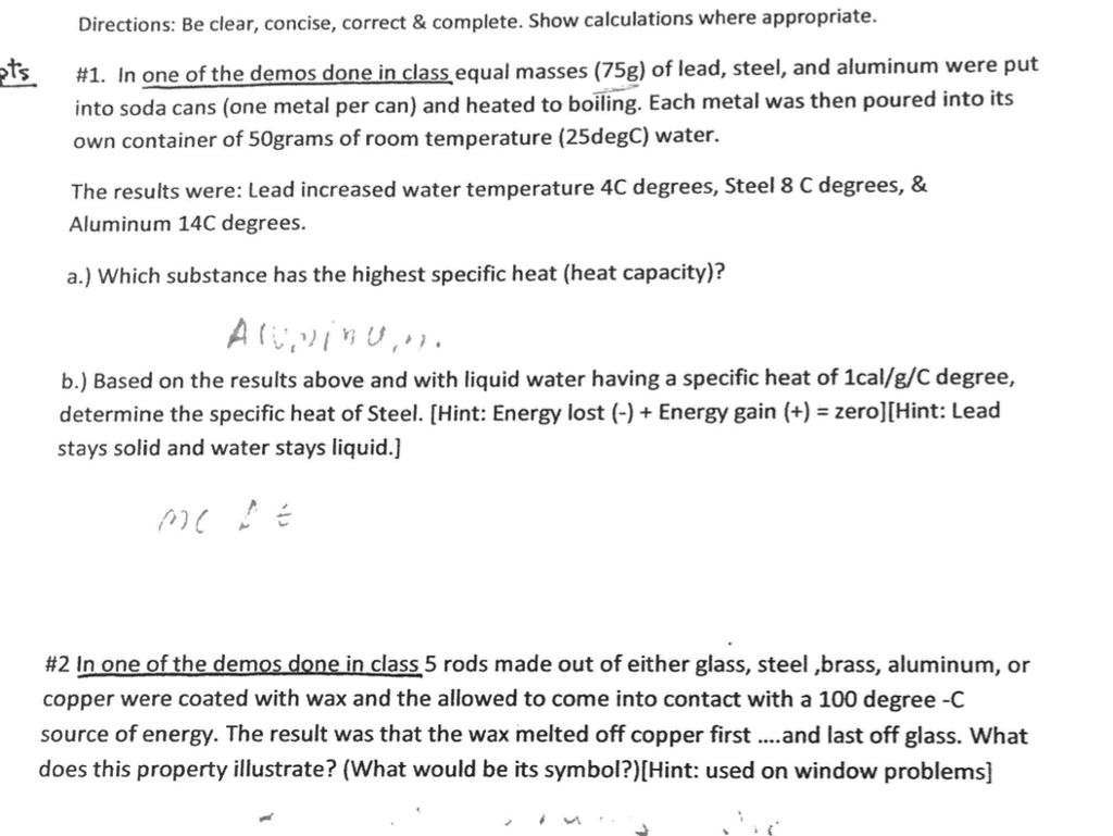 Solved Directions: Be clear, concise, correct & complete. | Chegg.com