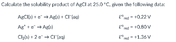 Solved Calculate the solubility product of AgCl at 25.0∘C, | Chegg.com