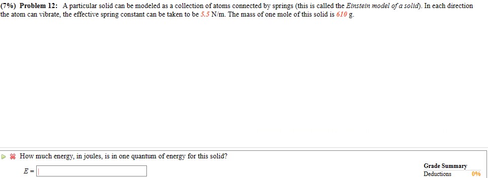 Solved (7\%) Problem 12: A particular solid can be modeled | Chegg.com