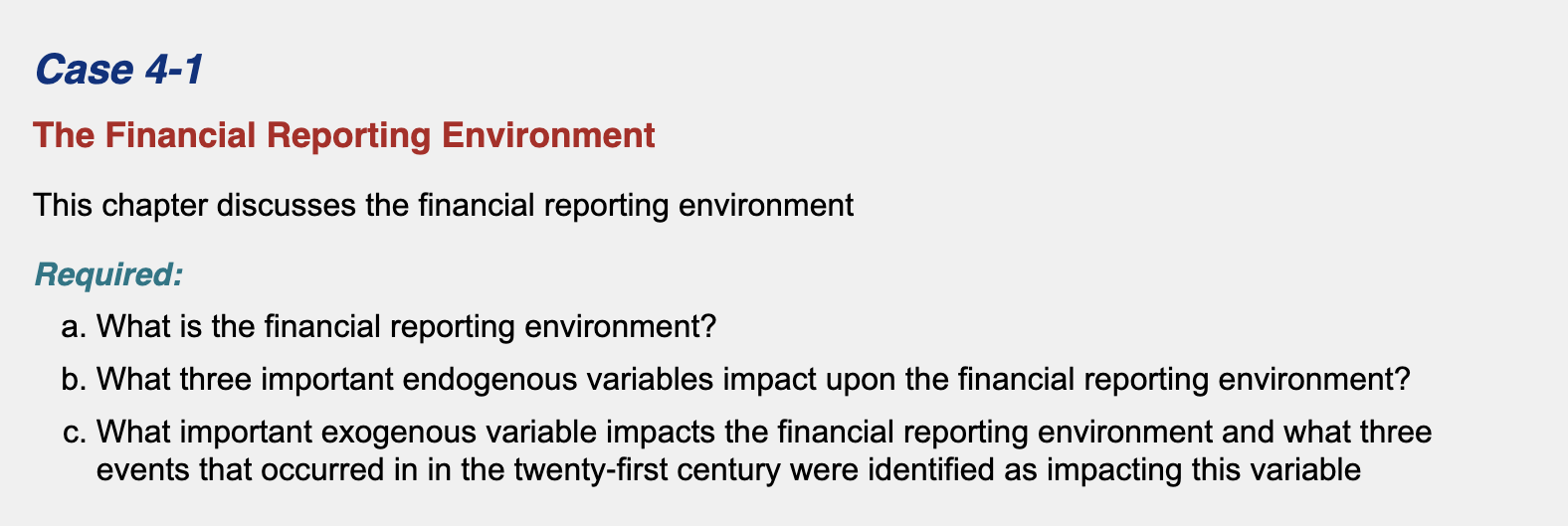 Solved Case 4-1 The Financial Reporting Environment This | Chegg.com