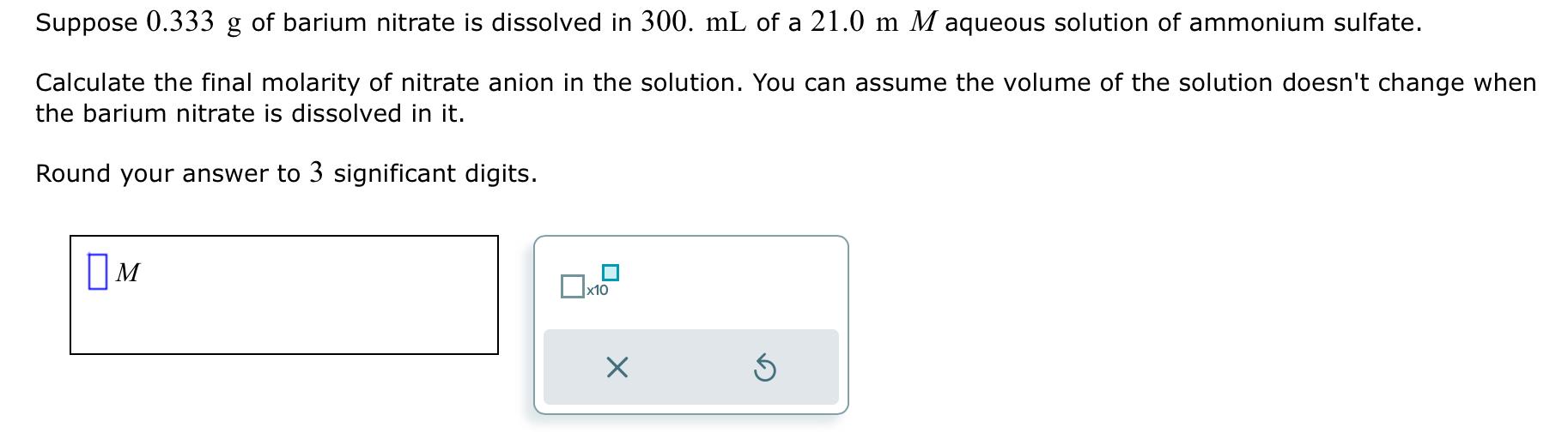 Solved Suppose 0.333 g of barium nitrate is dissolved in | Chegg.com