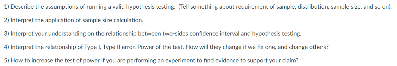 Solved 1) Describe the assumptions of running a valid | Chegg.com