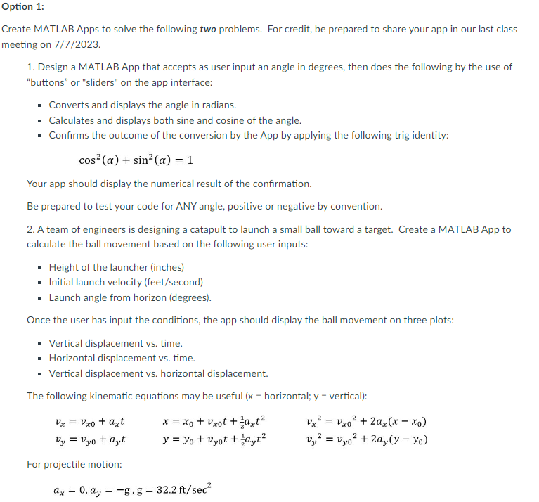 Solved eate MATLAB Apps to solve the following two problems. | Chegg.com
