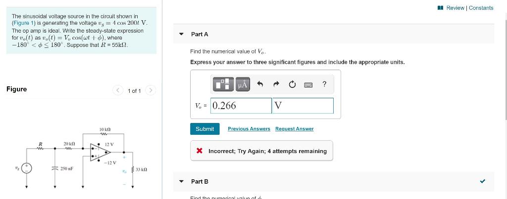 Solved M Review Constants The sinusoidal voltage source in | Chegg.com