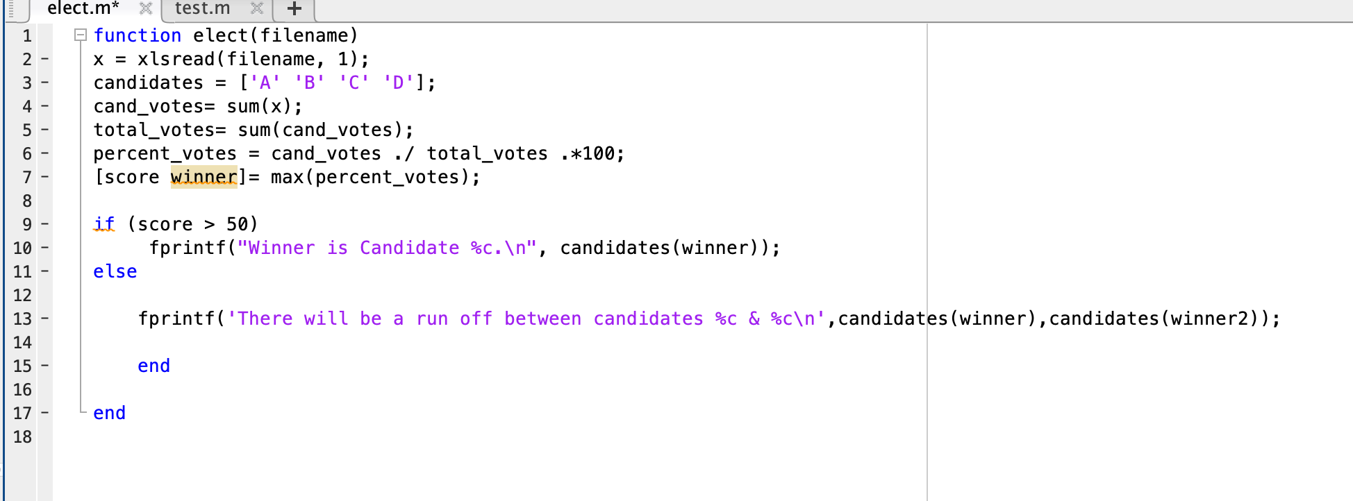 Solved ****Write a MATLAB function to solve the voting | Chegg.com