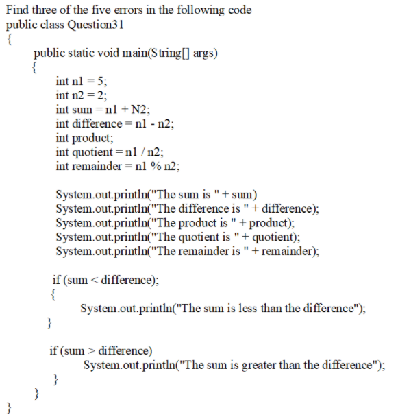 Solved Find three of the five errors in the following code | Chegg.com