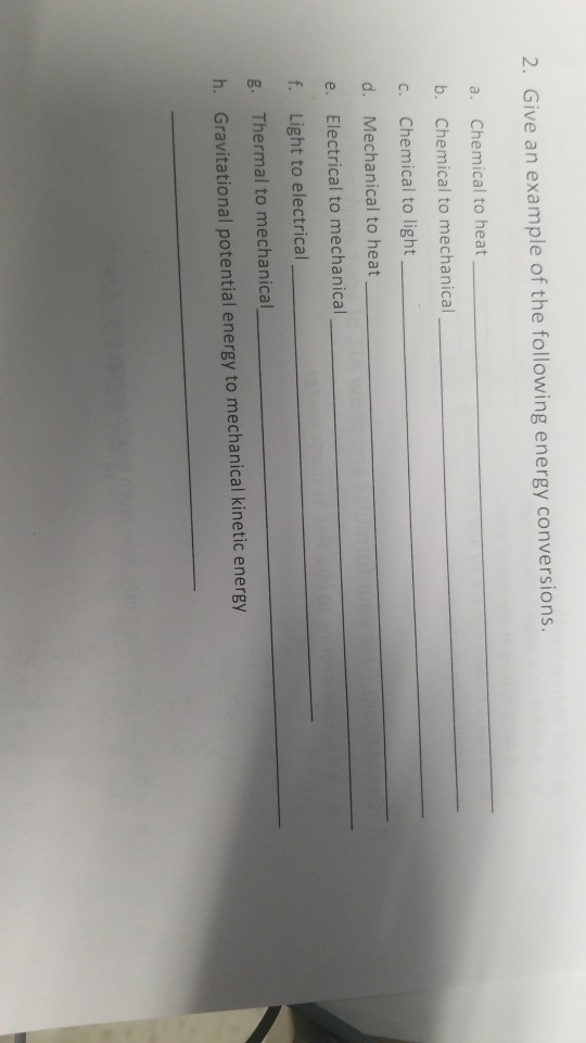 Solved 2. Give an example of the following energy | Chegg.com