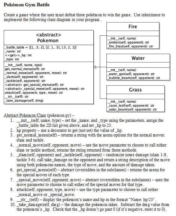Solved Pokémon Gym Battle Create a game where the user must | Chegg.com