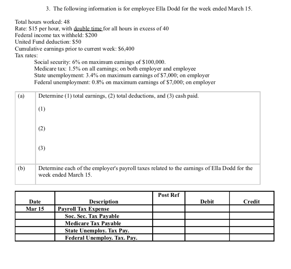 Solved 3. The following information is for employee Ella | Chegg.com