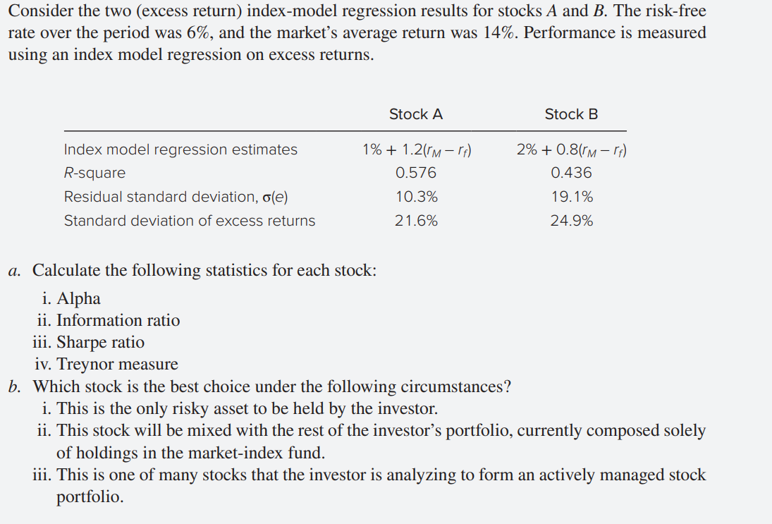 Solved Consider the two (excess return) index-model | Chegg.com