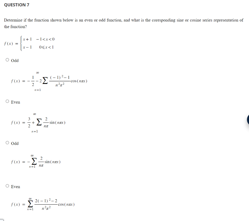 Solved Determine if the function shown below is an even or | Chegg.com