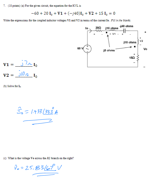 Solved 7. (18 points) (a) For the given circuit, the | Chegg.com