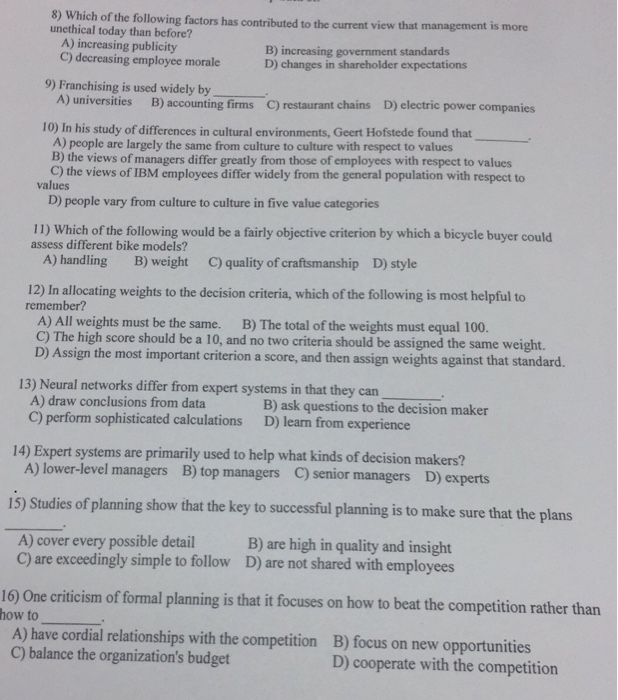 Solved 8) Which of the following factors has contributed to | Chegg.com