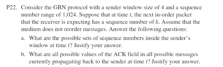 Solved 22. Consider the GBN protocol with a sender window | Chegg.com