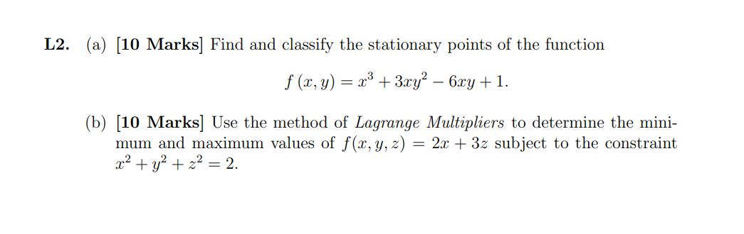 Solved 2. (a) [10 Marks] Find and classify the stationary | Chegg.com
