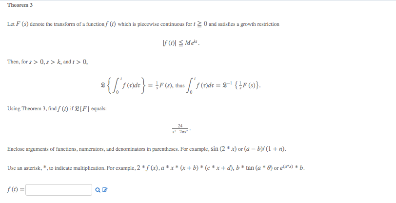 Solved Theorem 3 Let F (s) denote the transform of a | Chegg.com