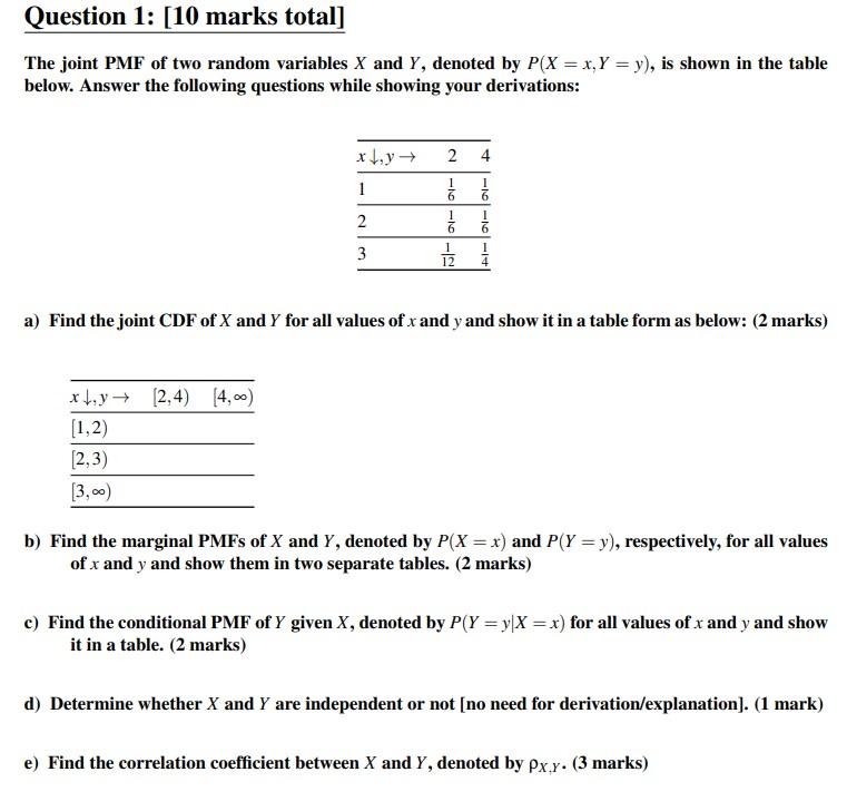 Solved The joint PMF of two random variables X and Y, | Chegg.com