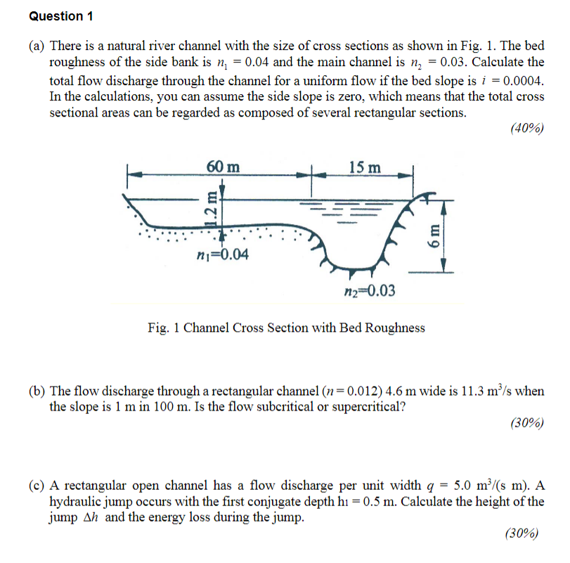 Question 1 (a) There is a natural river channel with | Chegg.com