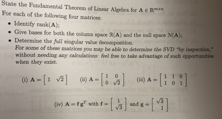 Solved State the Fundamental Theorem of Linear Algebra for A | Chegg.com
