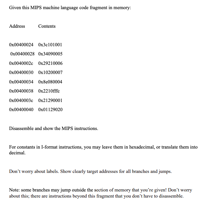 Given this MIPS machine language code fragment in | Chegg.com