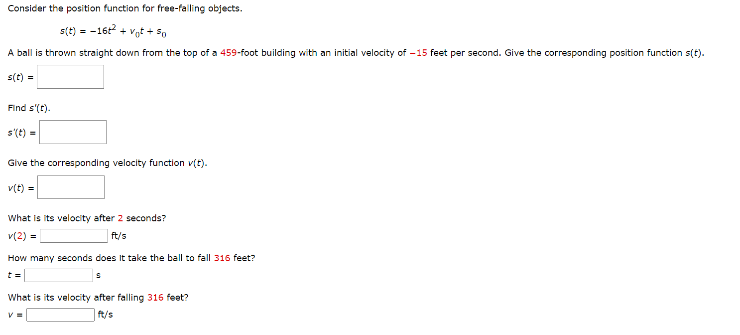 Solved Consider the position function for free-falling | Chegg.com