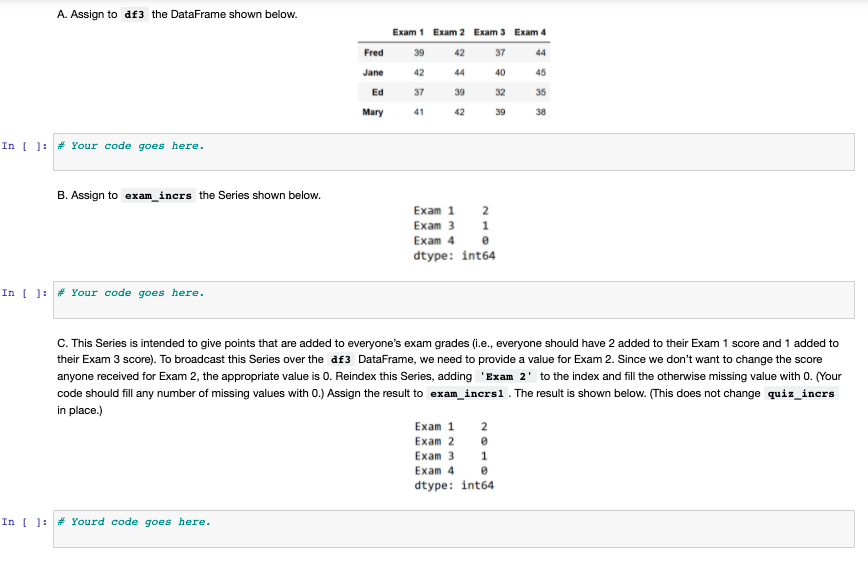 Solved A. Assign to df3 the DataFrame shown below. Fred Jane | Chegg.com