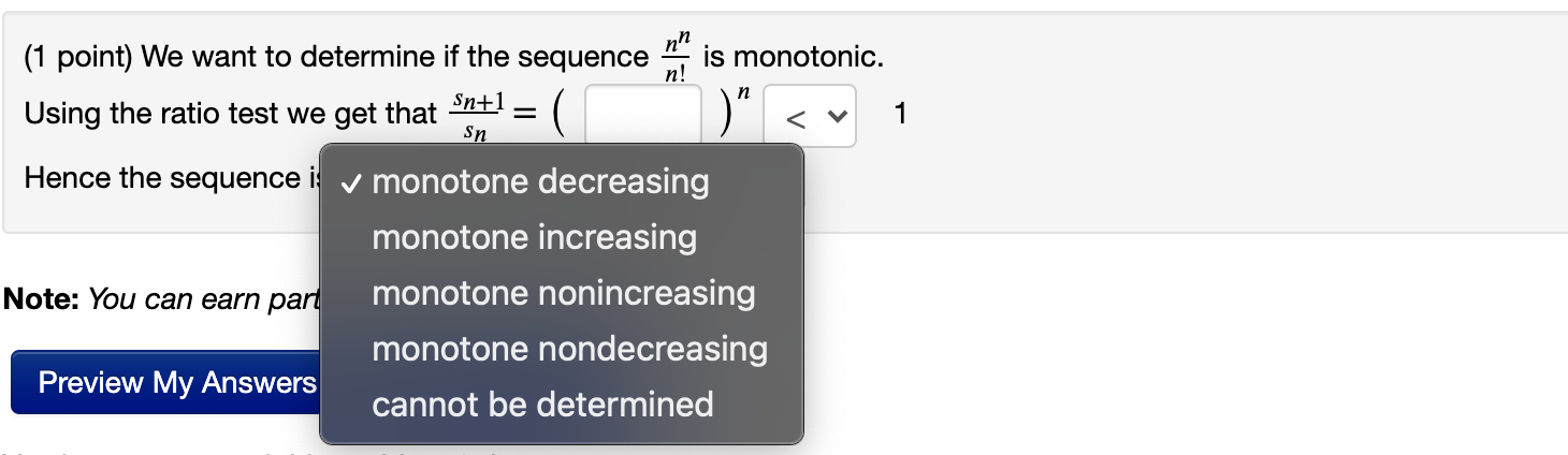Solved n nn (1 point) We want to determine if the sequence | Chegg.com
