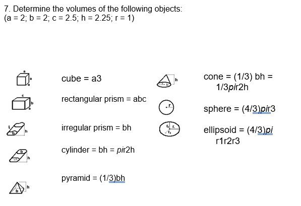7. Determine the volumes of the following objects: | Chegg.com
