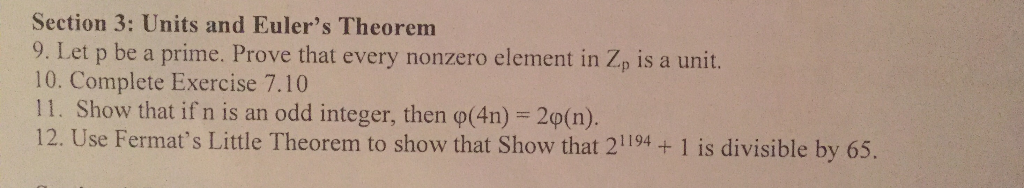 Solved Section 3: Units and Euler's Theorem ement in ita | Chegg.com