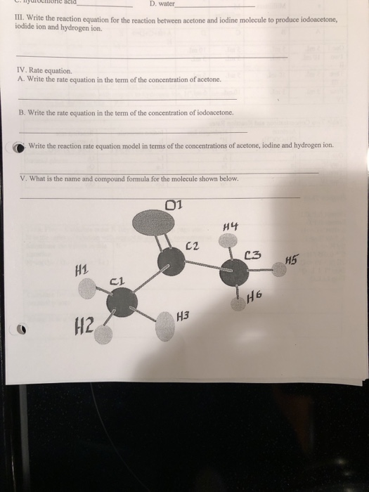 Solved D. water III. Write the reaction equation for the | Chegg.com