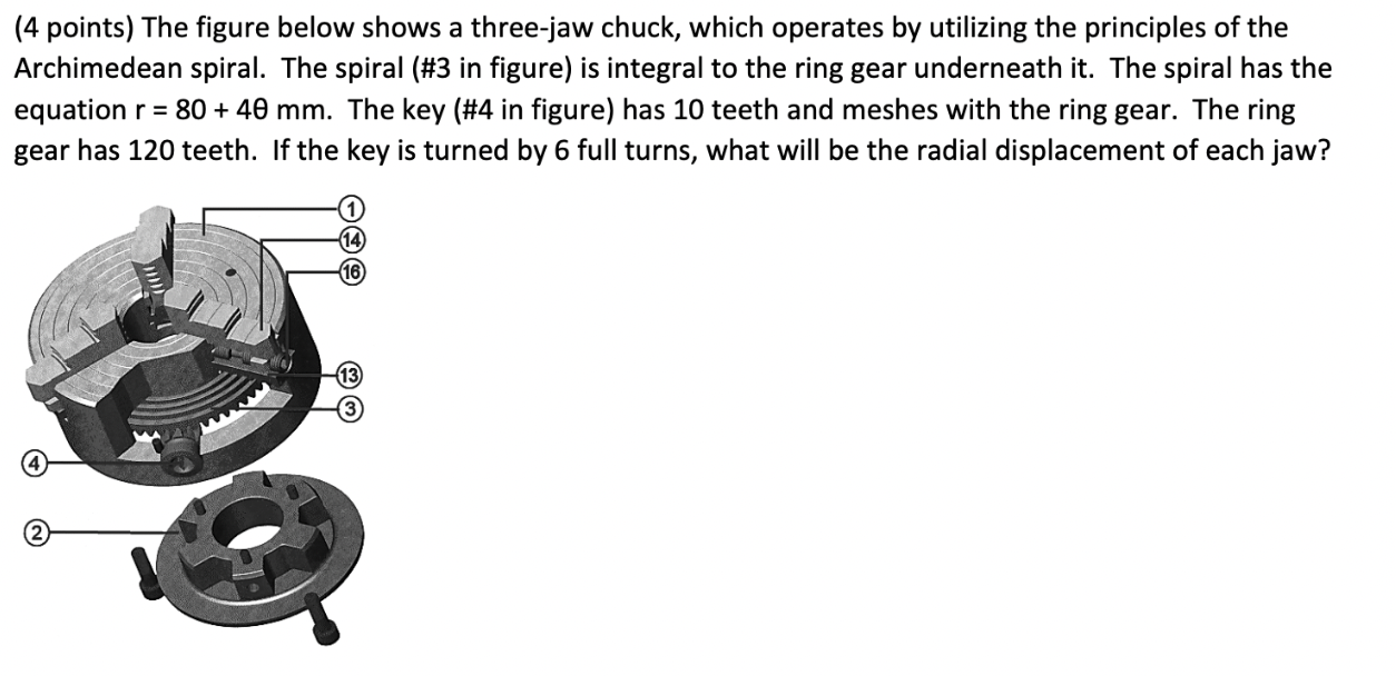 Solved (4 points) The figure below shows a three-jaw chuck, | Chegg.com