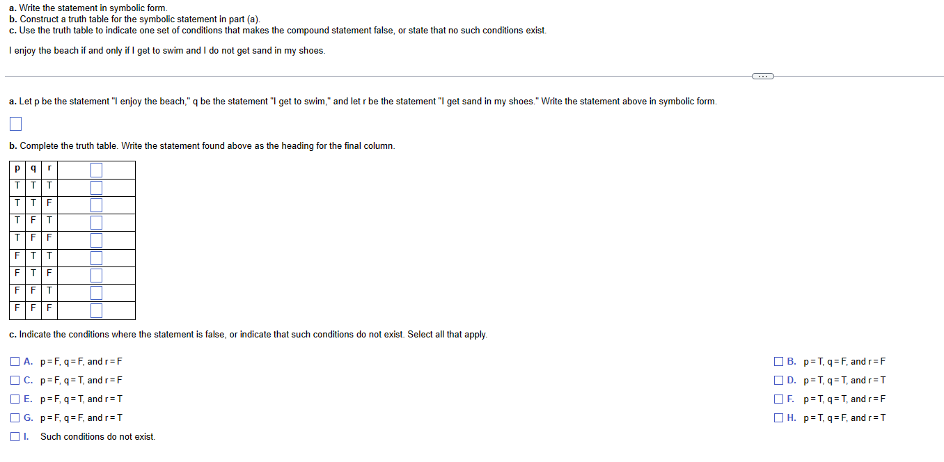Solved a. Write the statement in symbolic form. b. Construct | Chegg.com