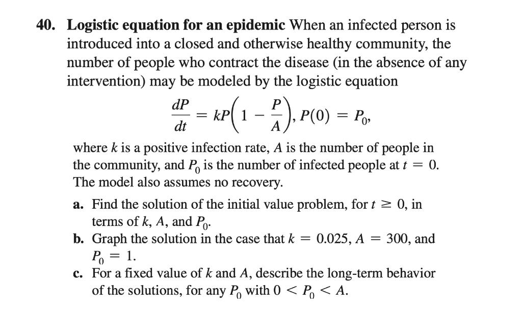 Solved Logistic equation for an epidemic When an infected | Chegg.com