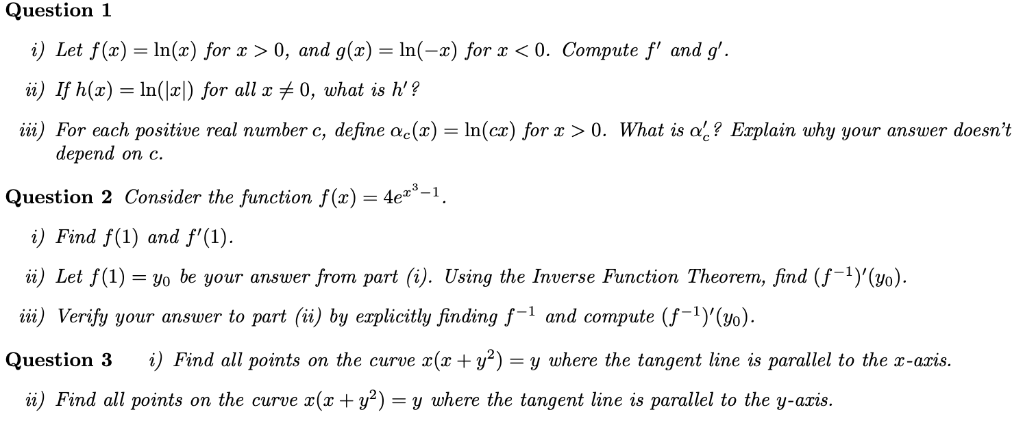 Solved Question 1 i) Let f(x) = ln(x) for x > 0, and g(x) = | Chegg.com