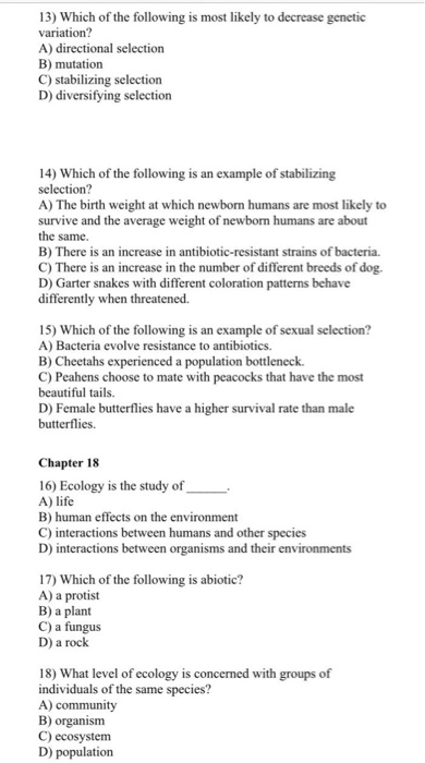 Solved Which of the following is most likely to decrease | Chegg.com