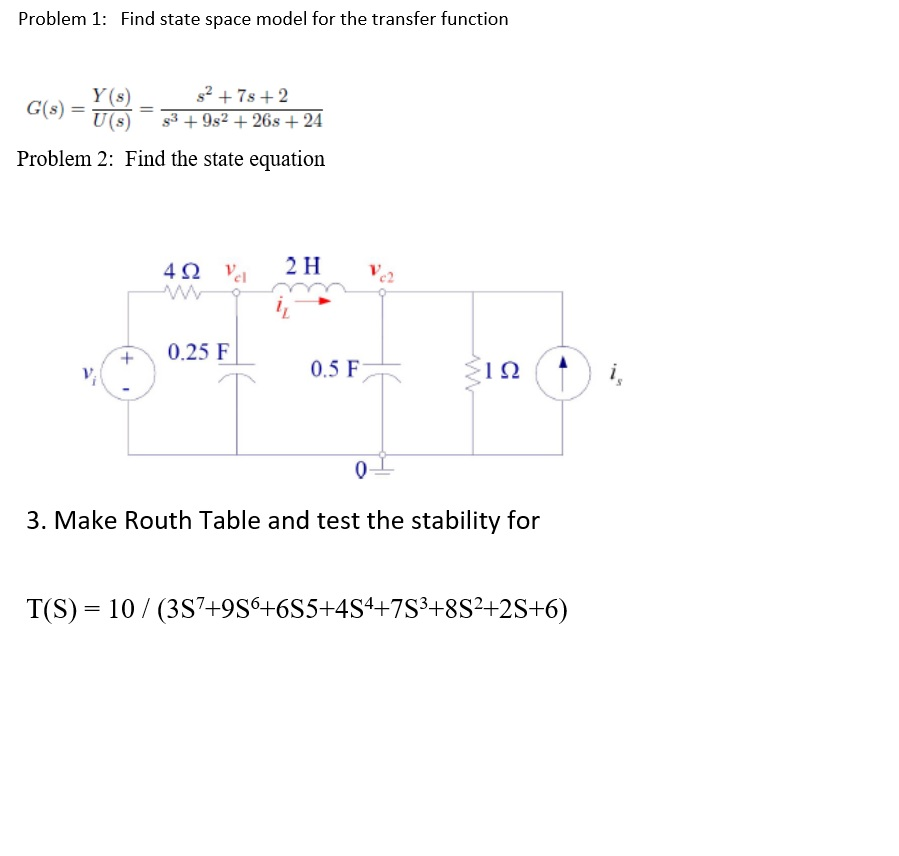 Solved Problem 1: Find state space model for the transfer | Chegg.com