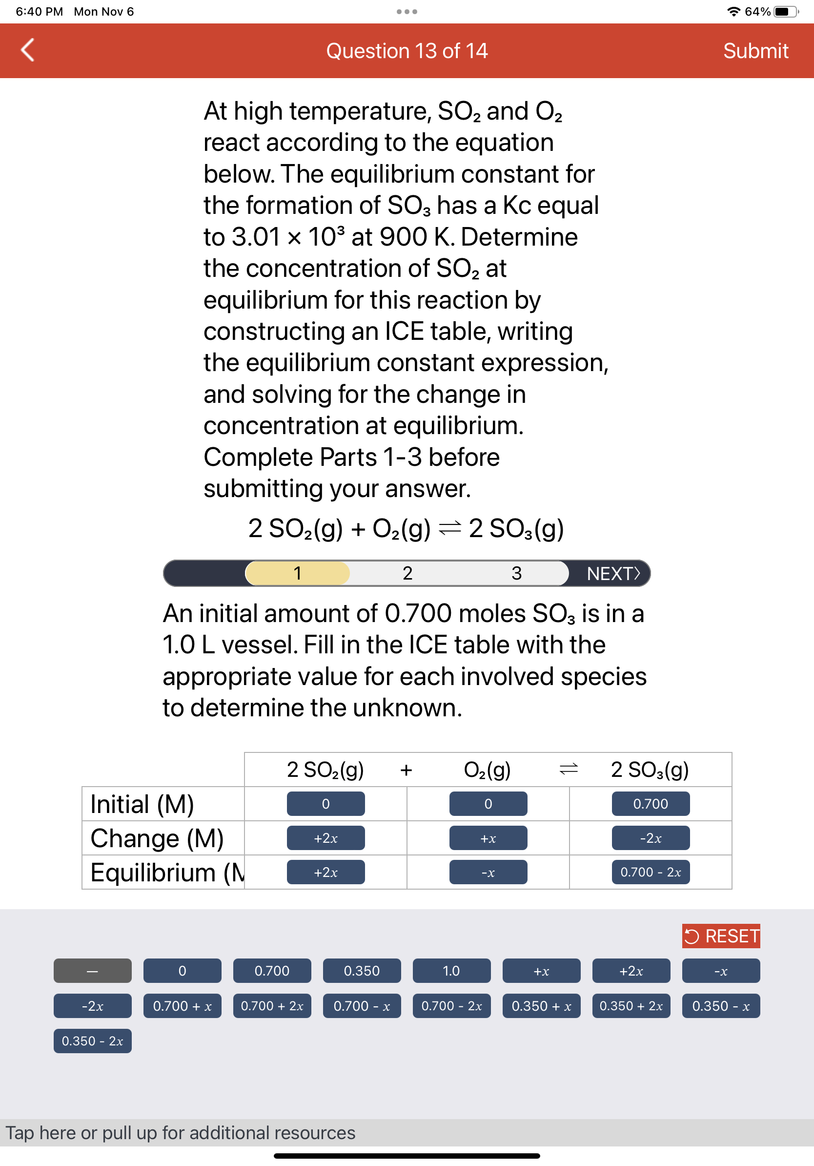 Solved At high temperature, SO2 and O2 react according to | Chegg.com