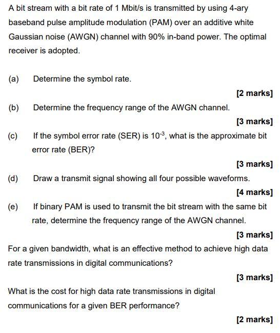 A bit stream with a bit rate of 1 Mbit/s is | Chegg.com